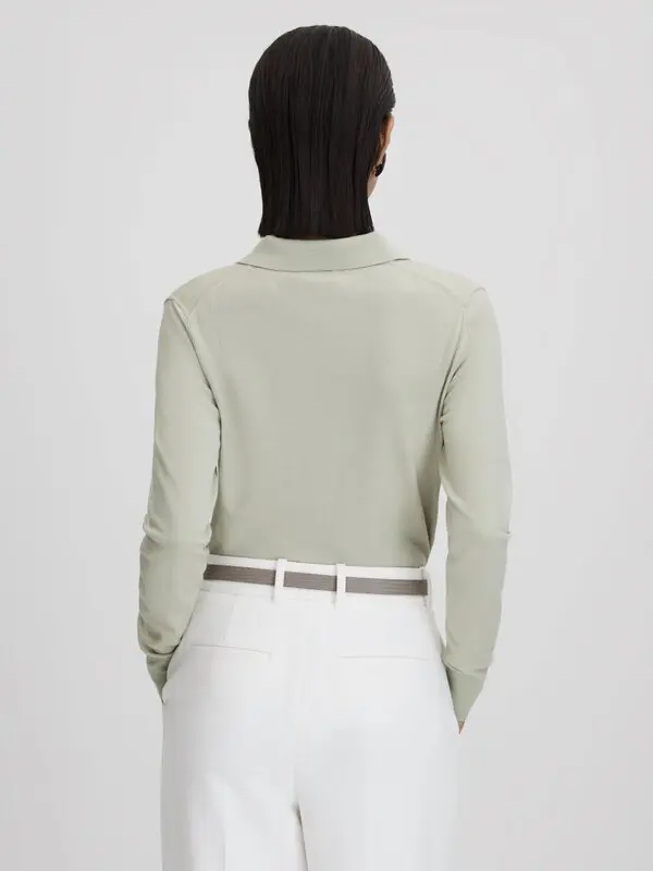 REISS Nellie Neck Top Lyocell Knitted - Sage