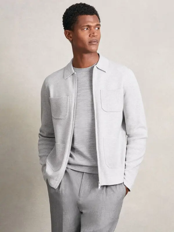 REISS Four-pocket Zip-through Cardigan