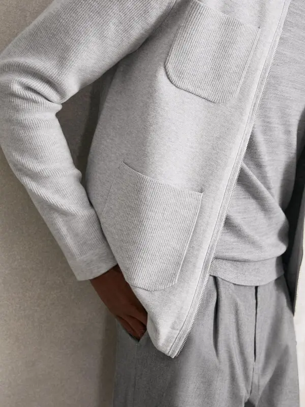 REISS Four-pocket Zip-through Cardigan