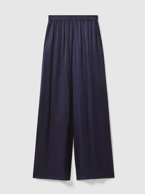 REISS Satin Elasticated Waist Wide Leg Trousers