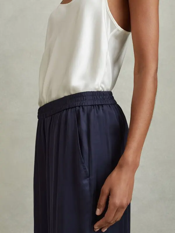 REISS Satin Elasticated Waist Wide Leg Trousers