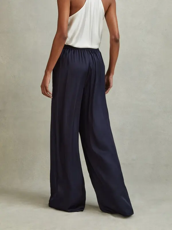 REISS Satin Elasticated Waist Wide Leg Trousers