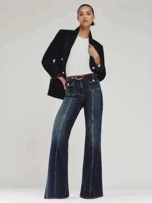REISS Button-pocket Flared Jeans - Mid Blue