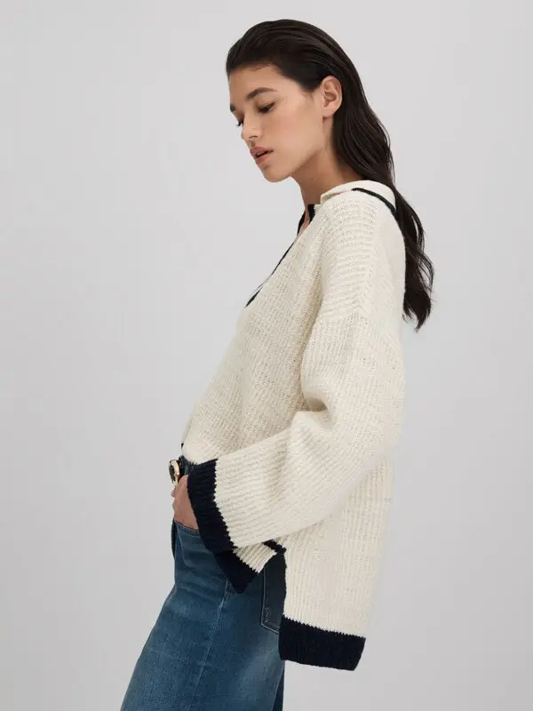 REISS Michaela Open Collar Jumper Textured