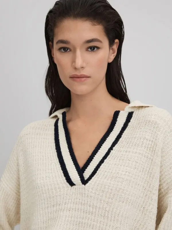 REISS Michaela Open Collar Jumper Textured