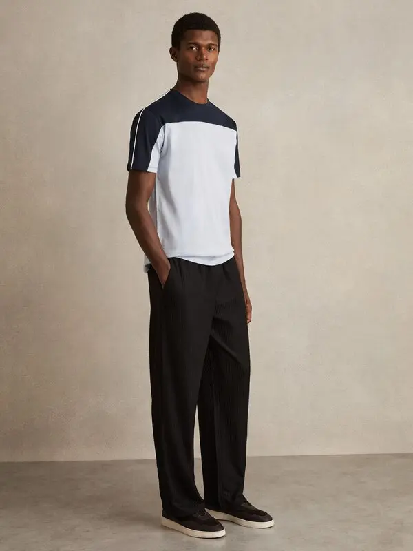 REISS Soft Blue & Navy Mercerised-cotton Colour-block T-shirt