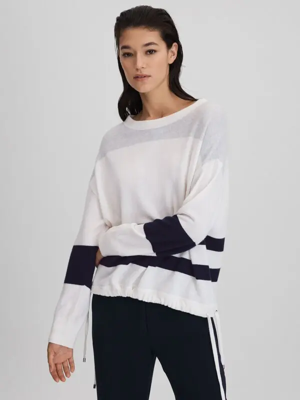 REISS White & Grey Wool Blend Striped Crew Neck Jumper