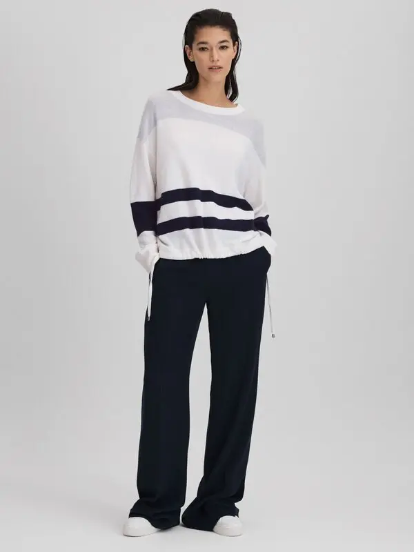 REISS White & Grey Wool Blend Striped Crew Neck Jumper