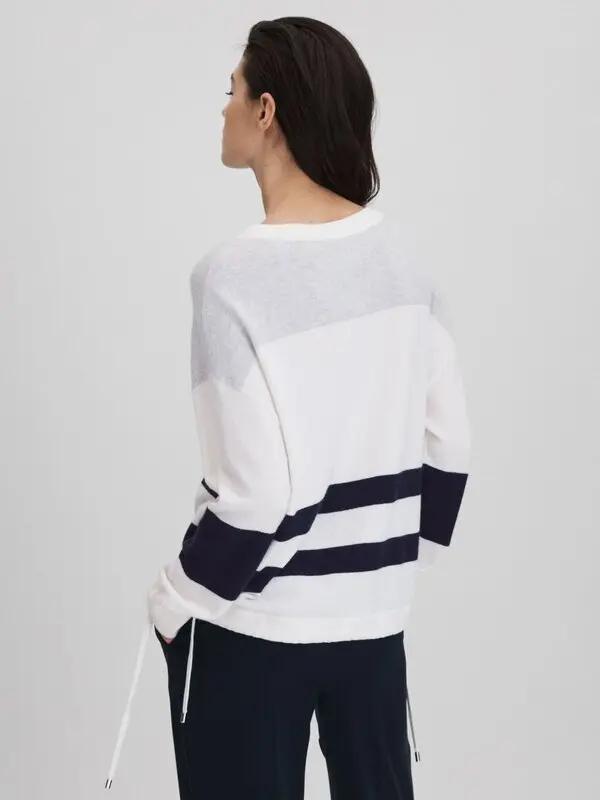 REISS White & Grey Wool Blend Striped Crew Neck Jumper