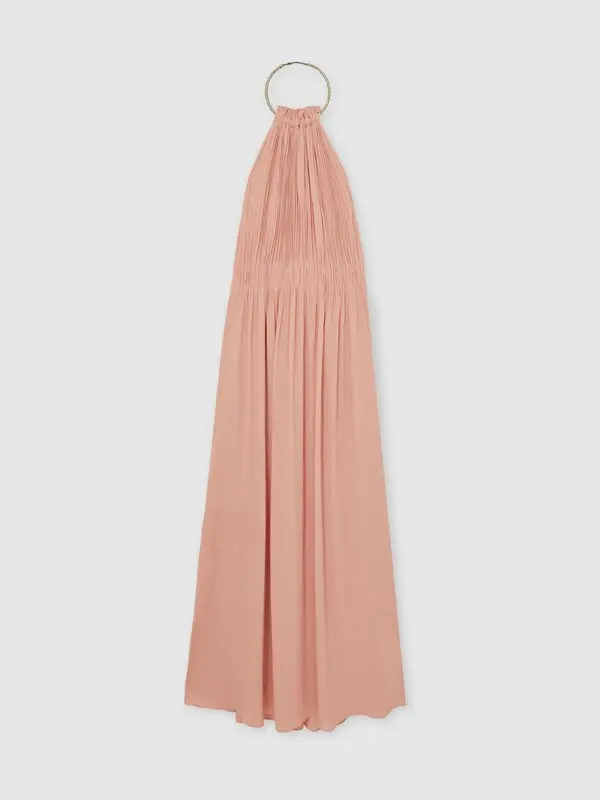 REISS Ruched Ring-detail Halterneck Maxi Dress - Pink