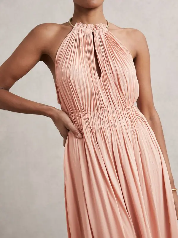 REISS Ruched Ring-detail Halterneck Maxi Dress - Pink
