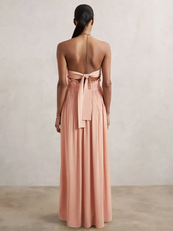 REISS Ruched Ring-detail Halterneck Maxi Dress - Pink