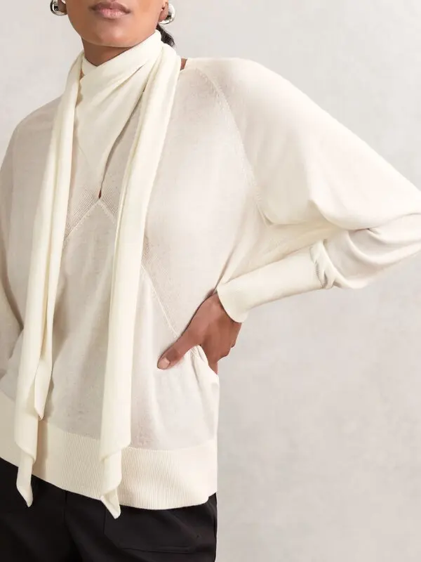 REISS Wool Scarf-tie Draped Jumper