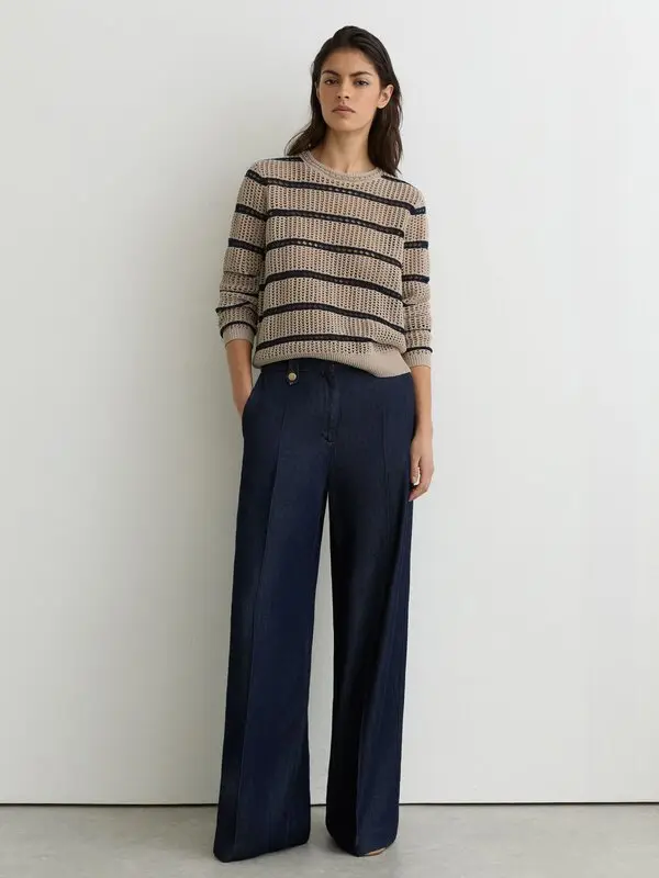 REISS Neutral & Navy Cotton-blend Open-knit Stripe Jumper