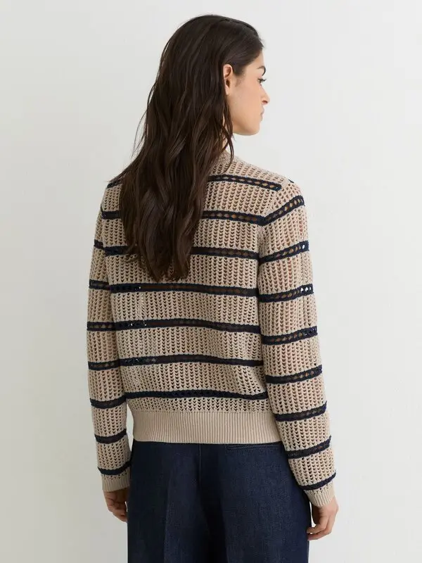 REISS Neutral & Navy Cotton-blend Open-knit Stripe Jumper