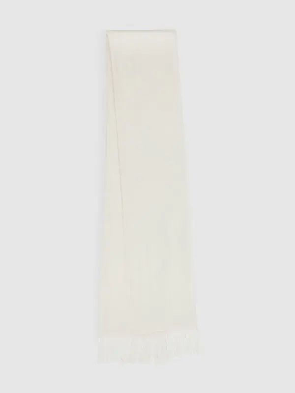 REISS Silk Fringed Scarf - Cream