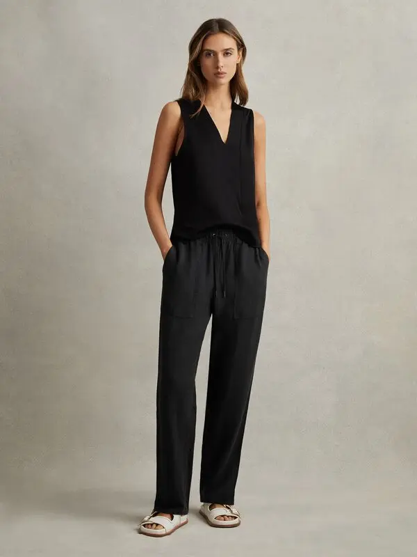 REISS Romie Linen Trousers Plain - Charcoal