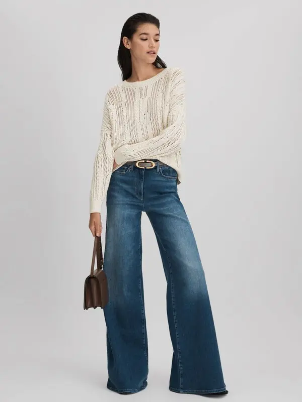 REISS Tanya Cotton Blend Open Stitch Crew Neck Jumper