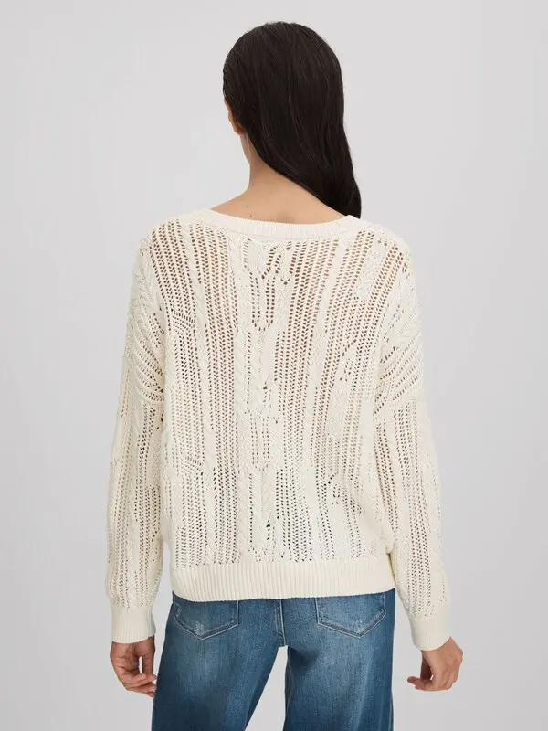 REISS Tanya Cotton Blend Open Stitch Crew Neck Jumper