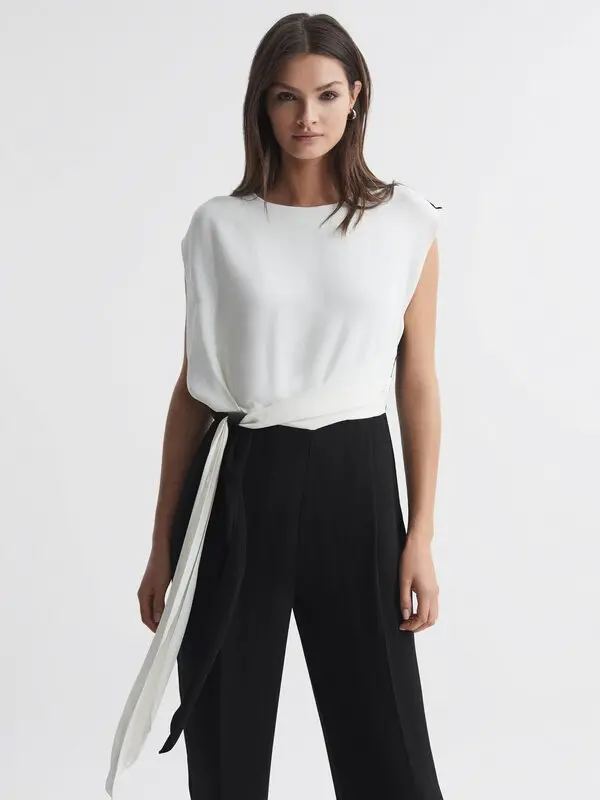 REISS Black & Cream Fitted Colourblock Wide Leg Jumpsuit