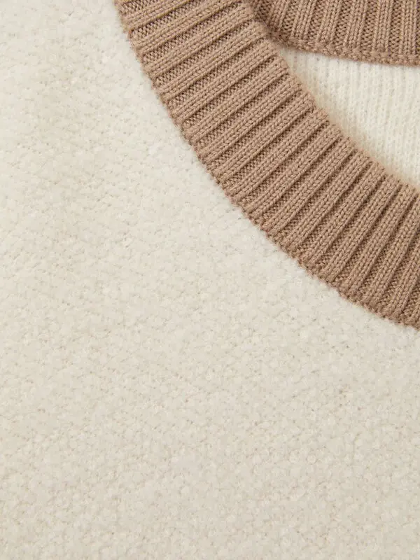 REISS Brown Wool Crew Neck Jumper - Cream/brown