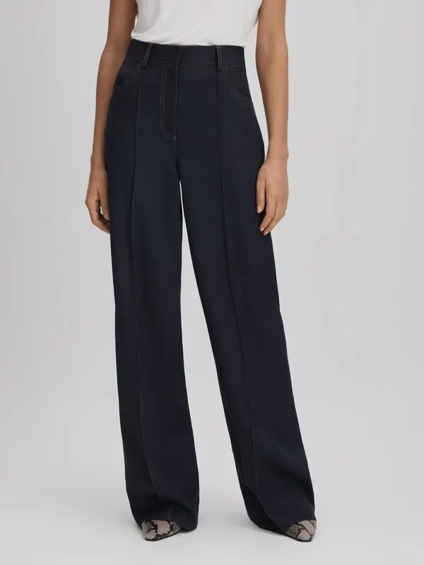 REISS Wool Blend Denim Look Suit Trousers