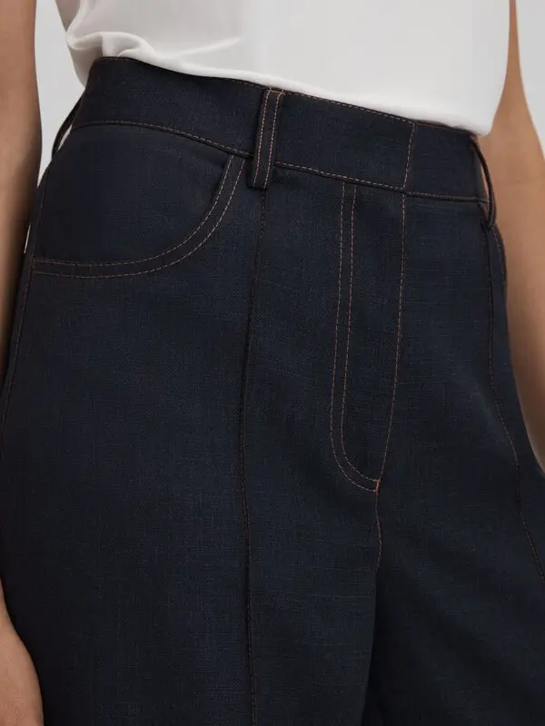 REISS Wool Blend Denim Look Suit Trousers