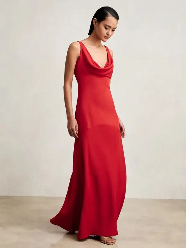 REISS Cowl-neck Sleeveless Maxi Dress - Red