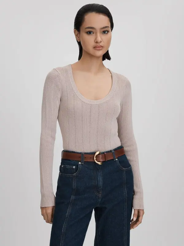 REISS Sierra Scoop Neck Knitted Top