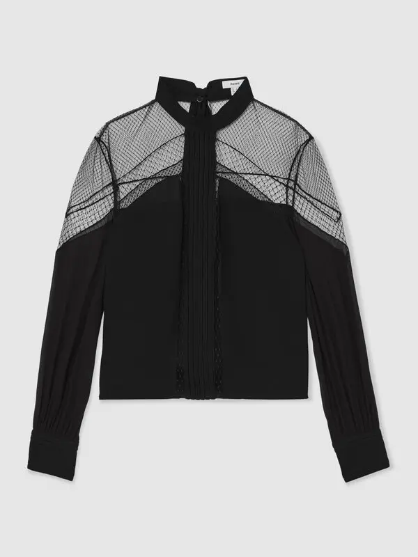 REISS Lace-insert Tie-back Blouse