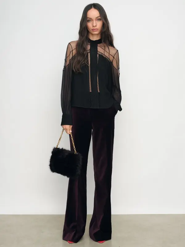 REISS Lace-insert Tie-back Blouse