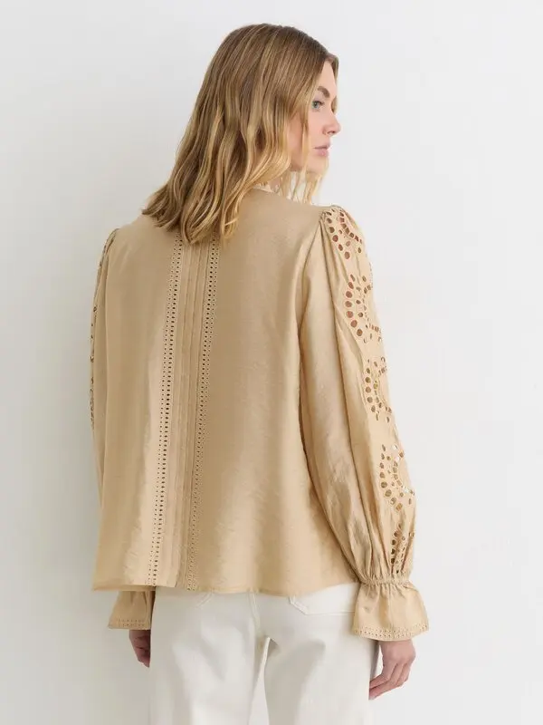 REISS Broderie Anglaise Tie-neck Blouse