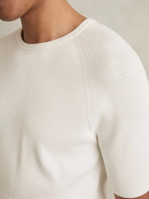 REISS Ribbed Knit Crew T-shirt - White