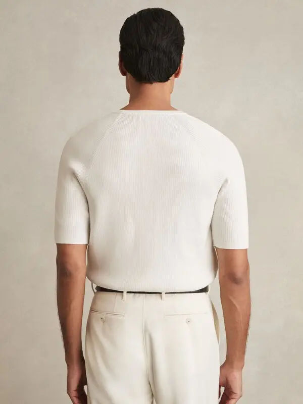 REISS Ribbed Knit Crew T-shirt - White