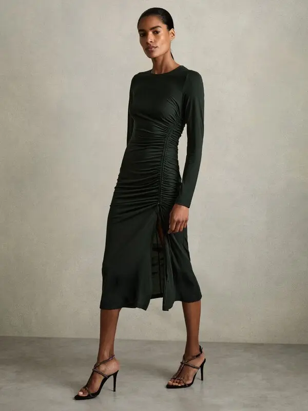 REISS Jersey Ruched Midi Dress