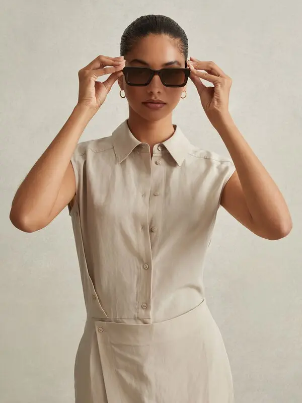 REISS Wrap Midi Dress - Neutral