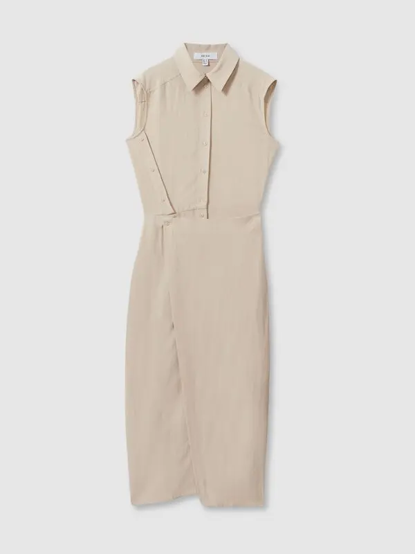 REISS Wrap Midi Dress - Neutral