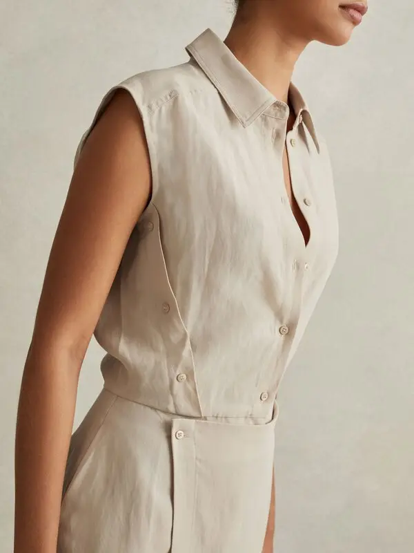 REISS Wrap Midi Dress - Neutral