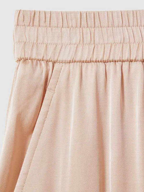 REISS Satin Elasticated Waist Wide Leg Trousers - Champagne