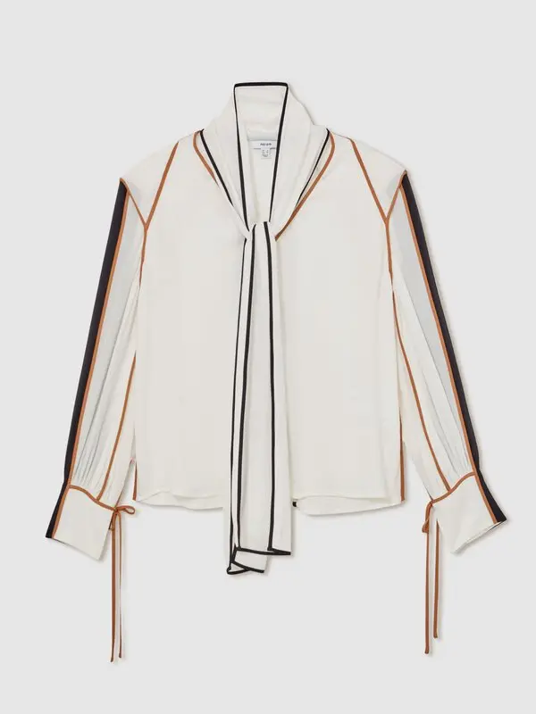 REISS Tipped Tie-neck Blouse
