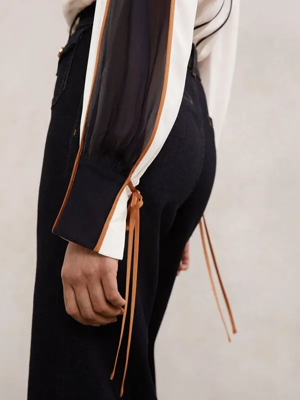 REISS Tipped Tie-neck Blouse