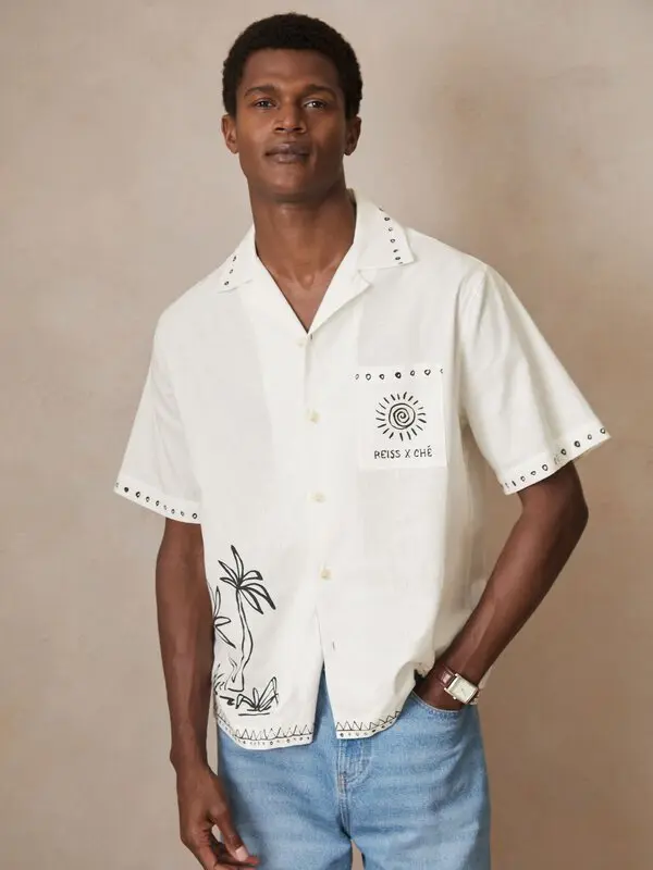 REISS X Ché | Cotton-linen Palm Shirt