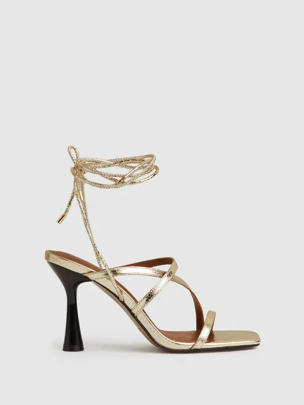 REISS Leather Metallic Strappy Heeled Sandals