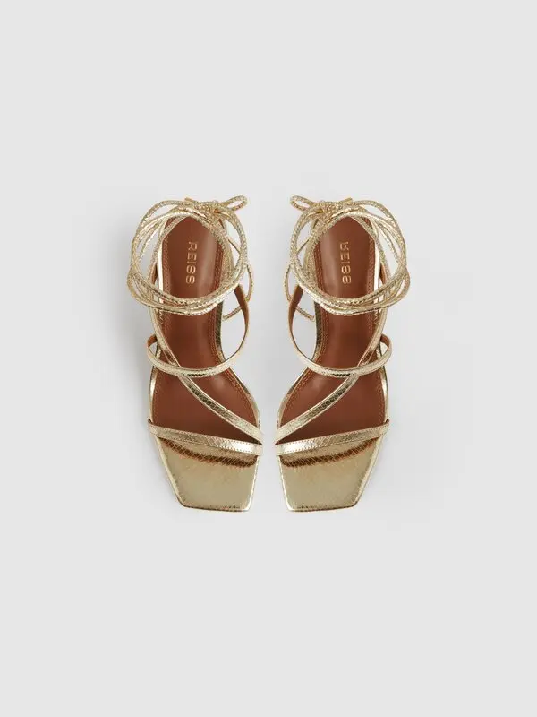 REISS Leather Metallic Strappy Heeled Sandals