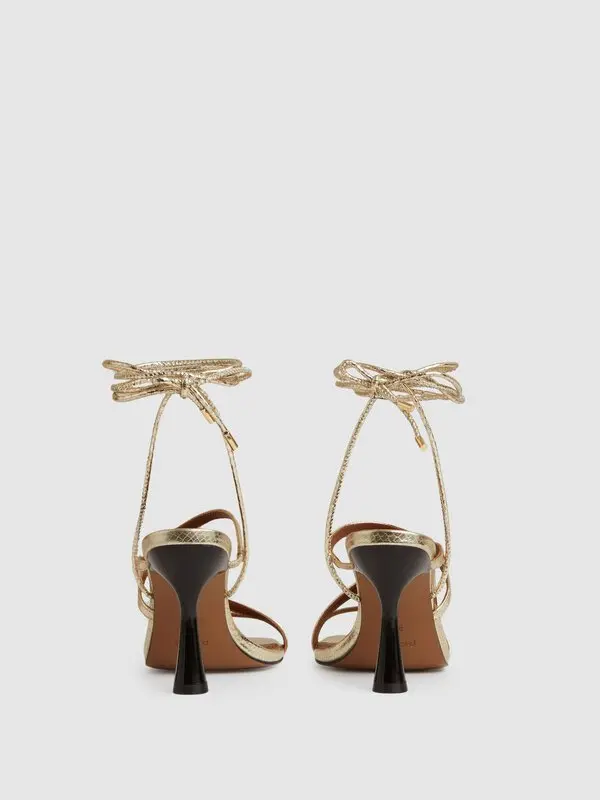 REISS Leather Metallic Strappy Heeled Sandals