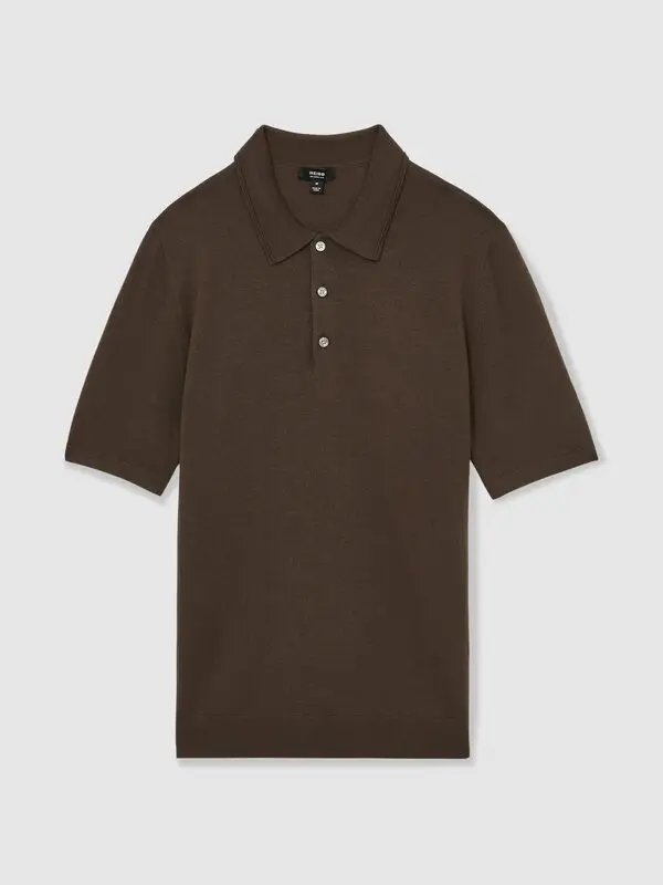 REISS Merino Wool Short-sleeve Polo Shirt