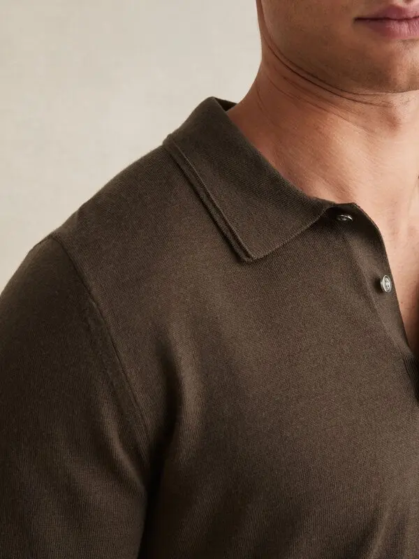 REISS Merino Wool Short-sleeve Polo Shirt