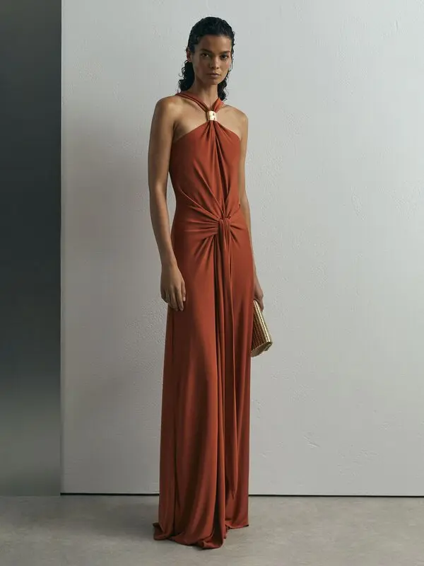 ATELIER Hardware-detail Draped Maxi Dress - Brown