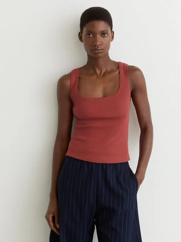 REISS Stretch-cotton Ribbed Square-neck Vest