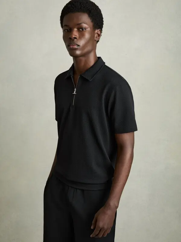 REISS Textured Half-zip Polo Shirt